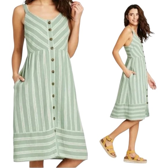 Universal Thread | Dresses | Universal Thread Green Striped Linen Midi ...